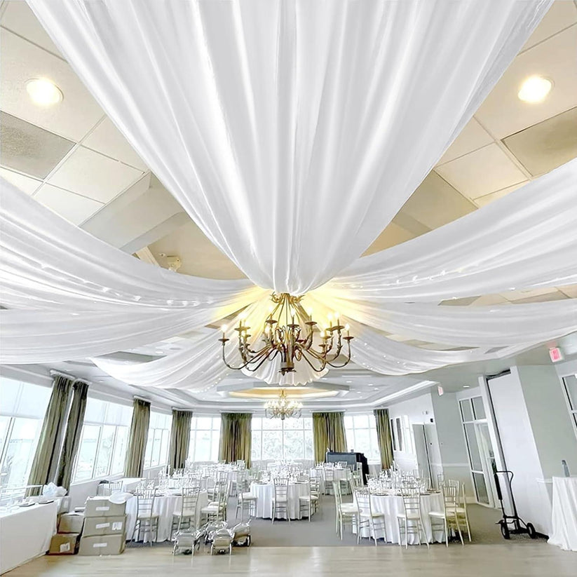 6 Panels White Wedding Ceiling Drapes Ceiling Drapes Chiffon Fabric Ar ...