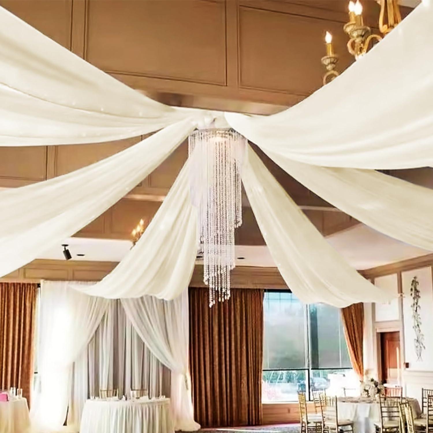 6 Panels White Wedding Ceiling Drapes Ceiling Drapes Chiffon Fabric Ar ...