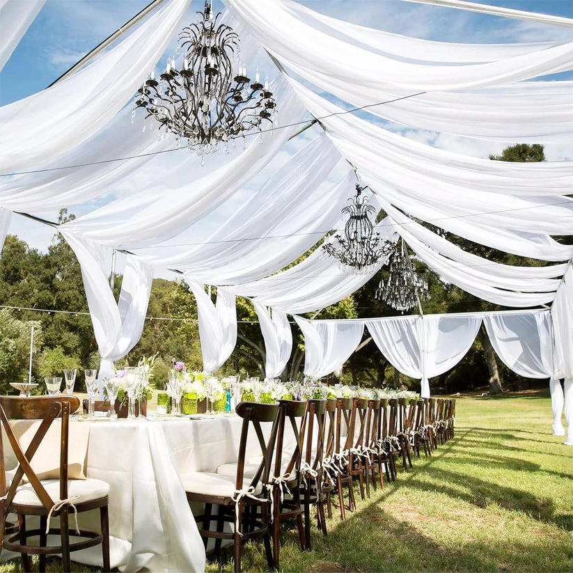 6 Panels White Wedding Ceiling Drapes Ceiling Drapes Chiffon Fabric Ar ...