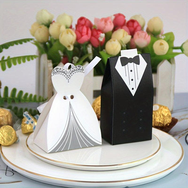 100PCS Elegant Bride & Groom Dress Favor Boxes – Hibrides