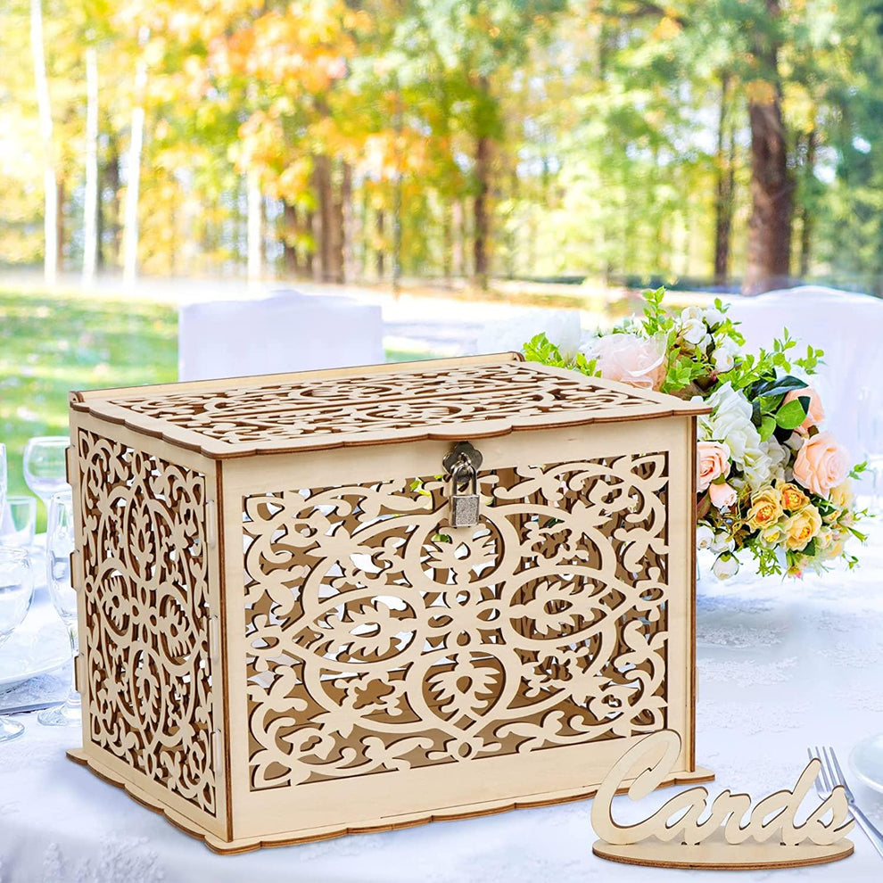 DIY Rustic Wedding Card Box with Lock and Card Sign Wooden Gift Card B ...