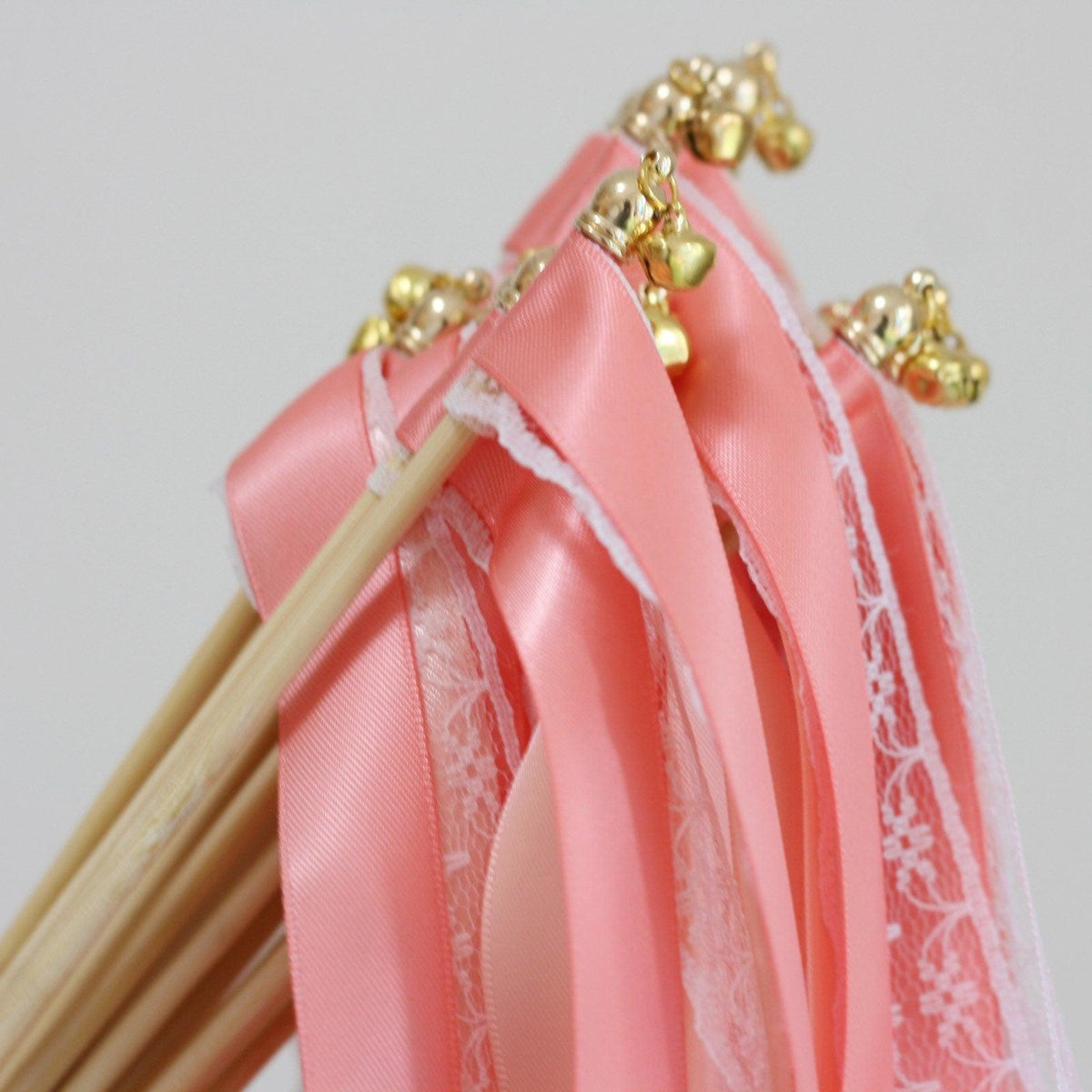 Coral Wedding Wands with Two Satin Ribbon and One Lace Ribbon – Hibrides